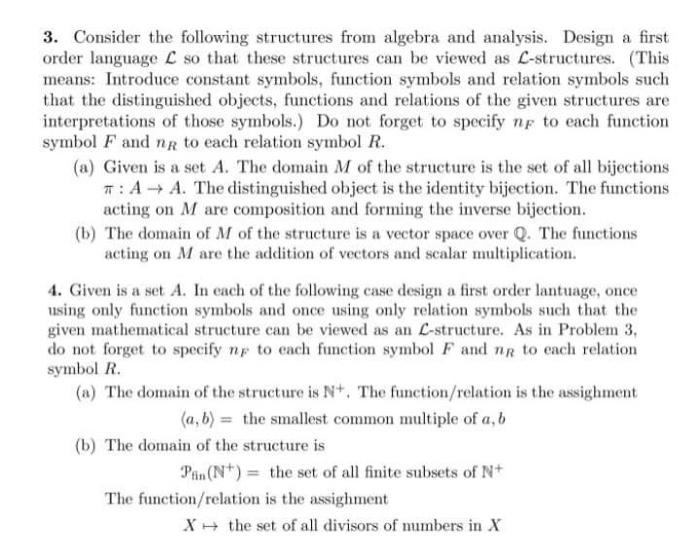 Solved 3. Consider the following structures from algebra and | Chegg.com