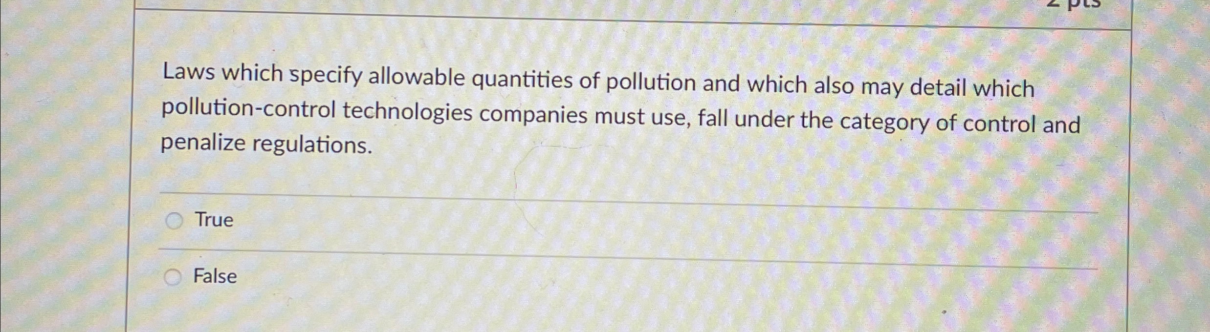 Solved Laws which specify allowable quantities of pollution | Chegg.com
