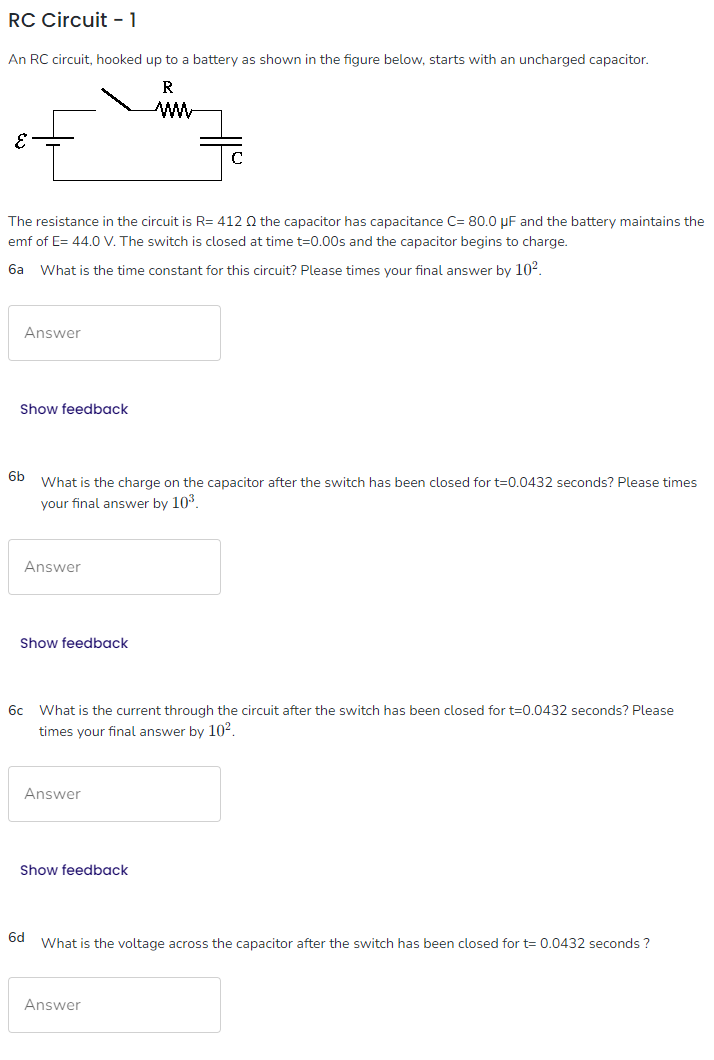Solved RC Circuit - 1An RC circuit, hooked up to a battery | Chegg.com