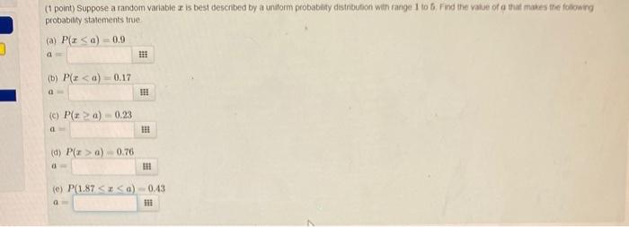 Solved (1 point) Suppose x is a random variable best | Chegg.com