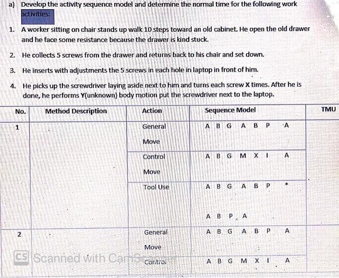 Solved a) Develop the activity sequence model and determine | Chegg.com