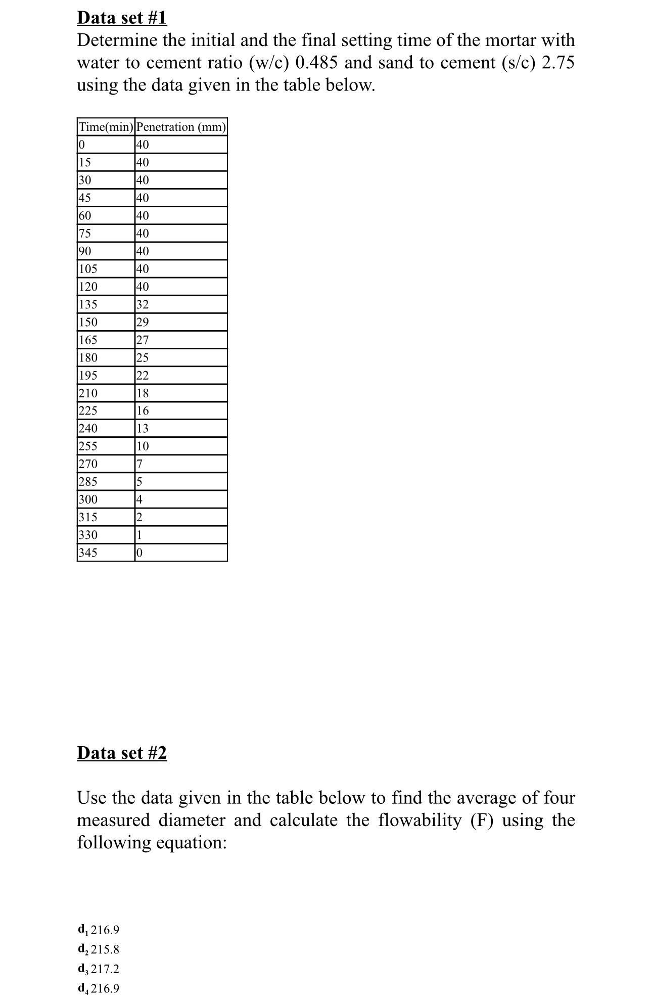 Solved Data set #1Determine the initial and the final | Chegg.com