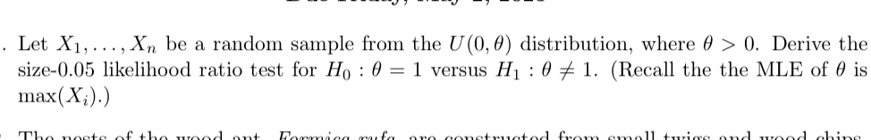 Solved Let x1,dots,xn ﻿be a random sample from the U(0,θ) | Chegg.com
