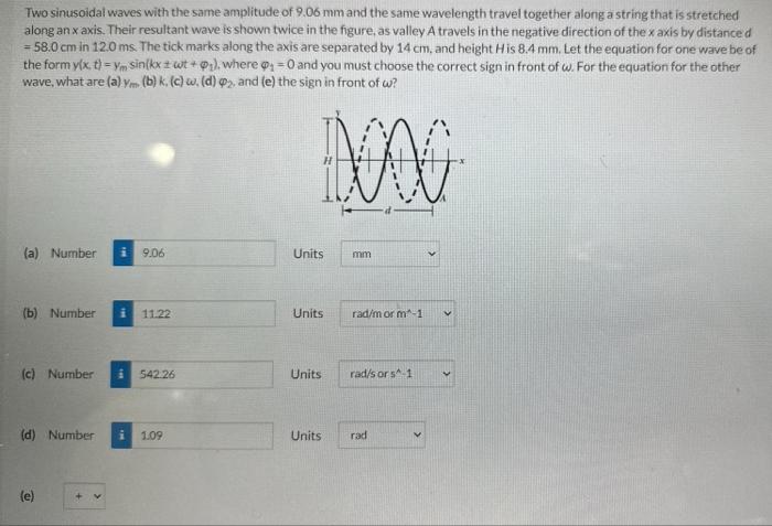Solved Two sinusoidal waves with the same amplitude of 9.06 | Chegg.com