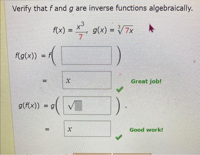 Solved Verify that f and g are inverse functions | Chegg.com