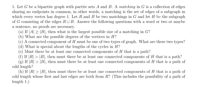 1 Let G Be A Bipartite Graph With Partite Sets A And 