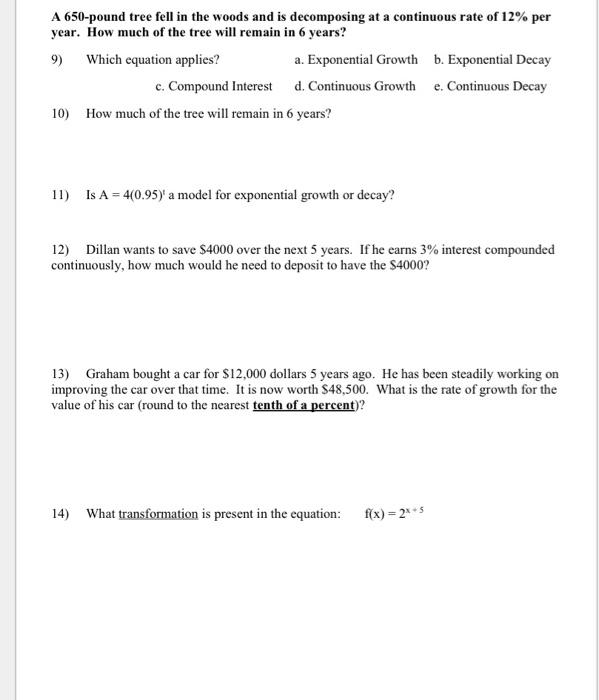 Solved Unit 6 Quiz - Exponential Application - College | Chegg.com