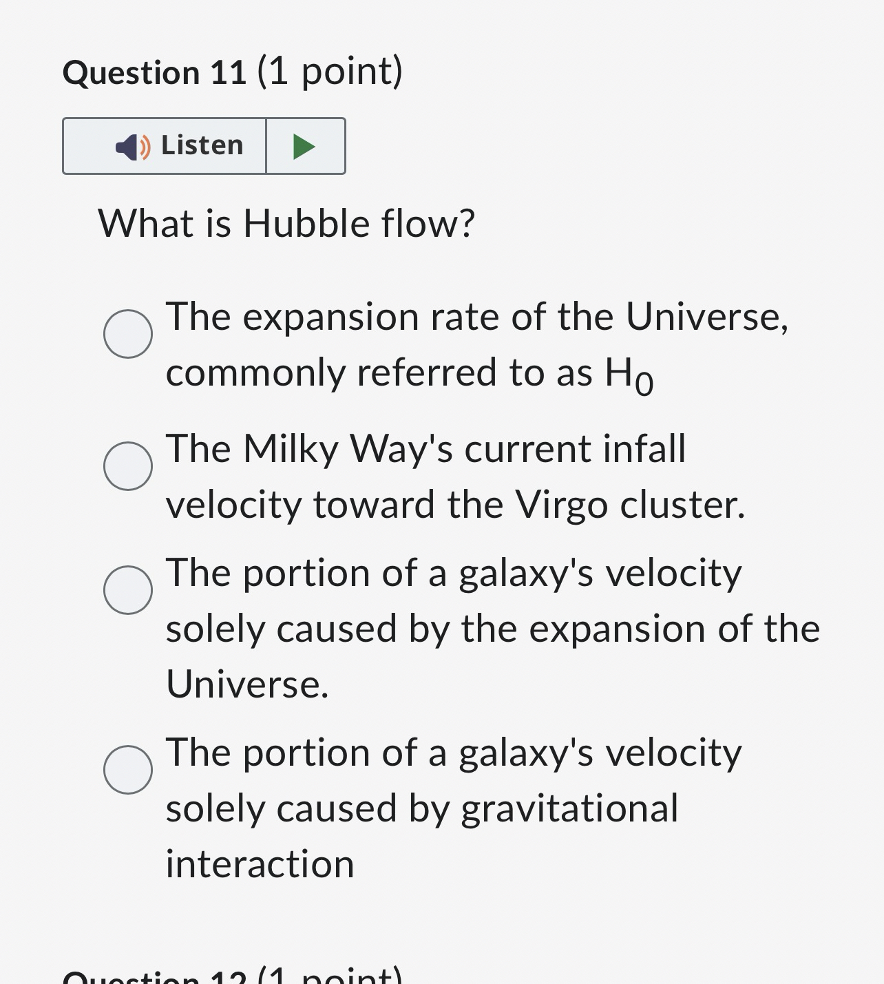 Solved Question 11 (1 ﻿point)What is Hubble flow?The | Chegg.com