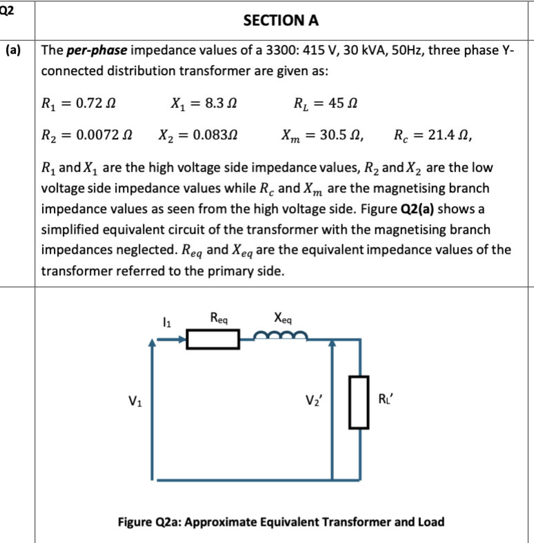 Solved SECTION A(a) ﻿The per-phase impedance values | Chegg.com