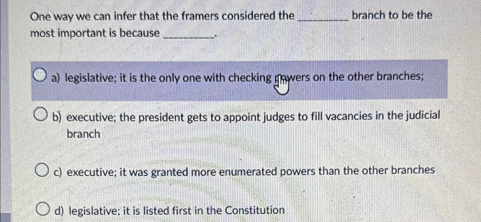Solved One way we can infer that the framers considered the | Chegg.com
