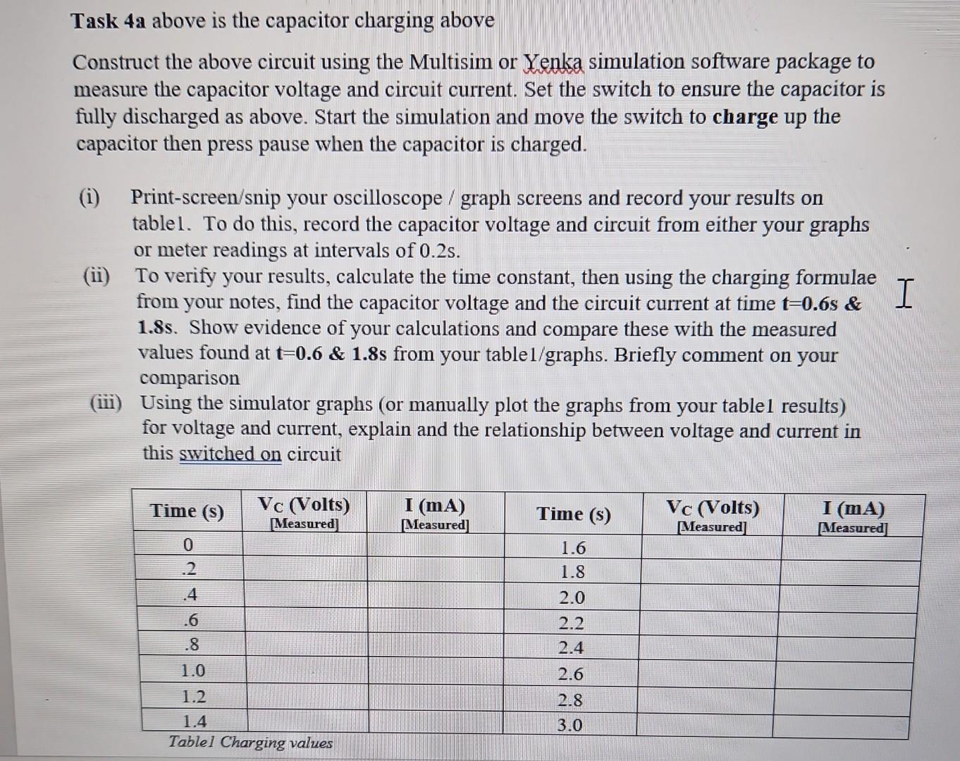 [Solved]: Task 4a above is the capacitor charging