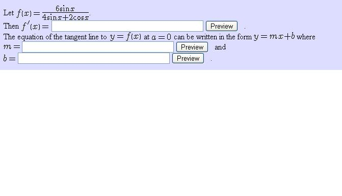 Solved Let f(x)=6sinx/4sinx+2cosx. Then f'(x)= The | Chegg.com