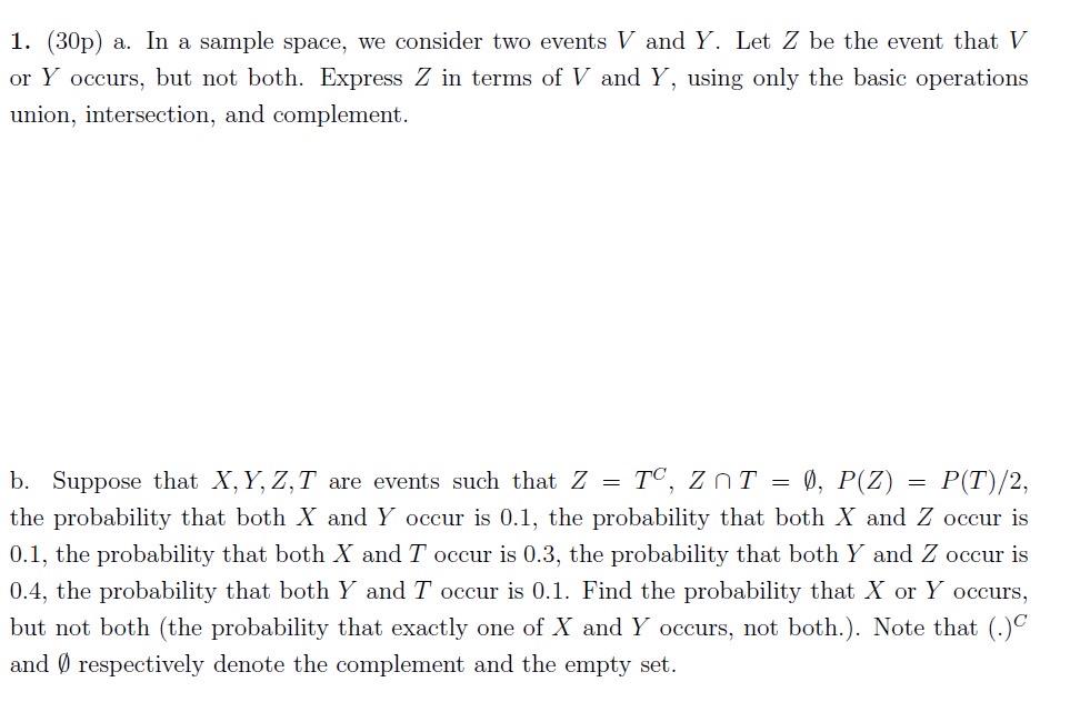 Solved (30p) ﻿a. ﻿In a sample space, we consider two events | Chegg.com
