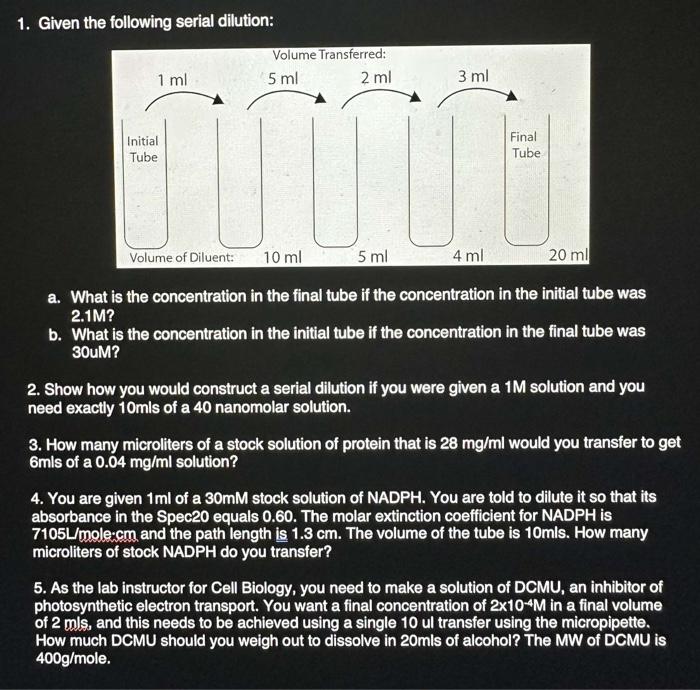 Solved 1. Given the following serial dilution: a. What is | Chegg.com Solved 1. Given the following serial dilution: a. What is | Chegg.com