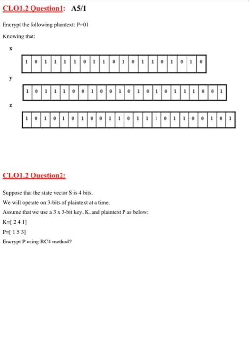 Solved Enerypt the following plaintext: P=01 Knowing that: x | Chegg.com