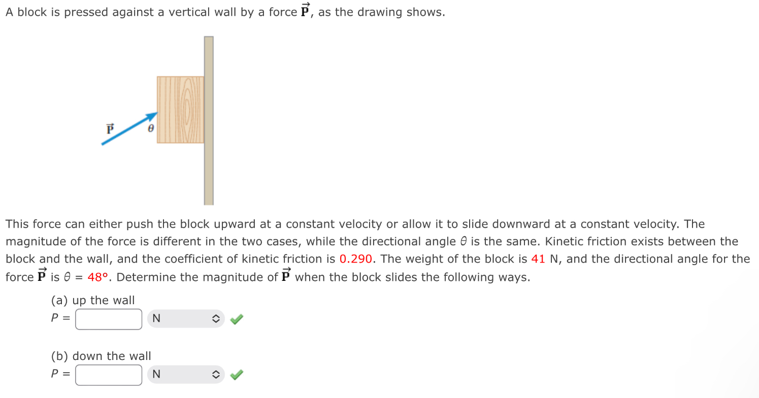 Solved A block is pressed against a vertical wall by a force | Chegg.com