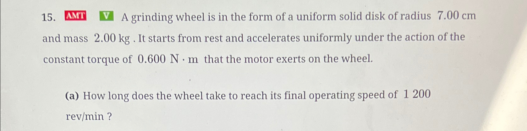 Solved AMT 7 ﻿A grinding wheel is in the form of a uniform | Chegg.com