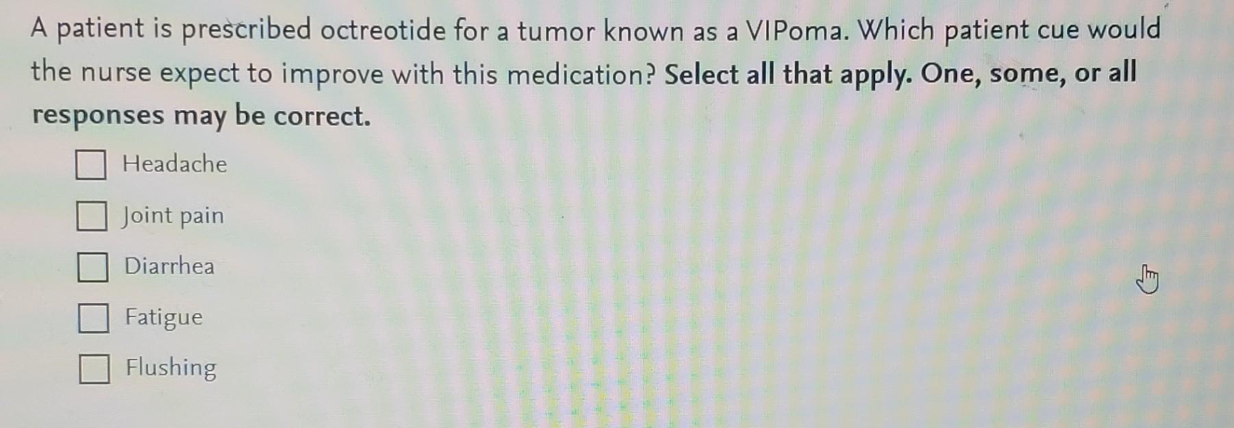Solved A patient is prescribed octreotide for a tumor known | Chegg.com