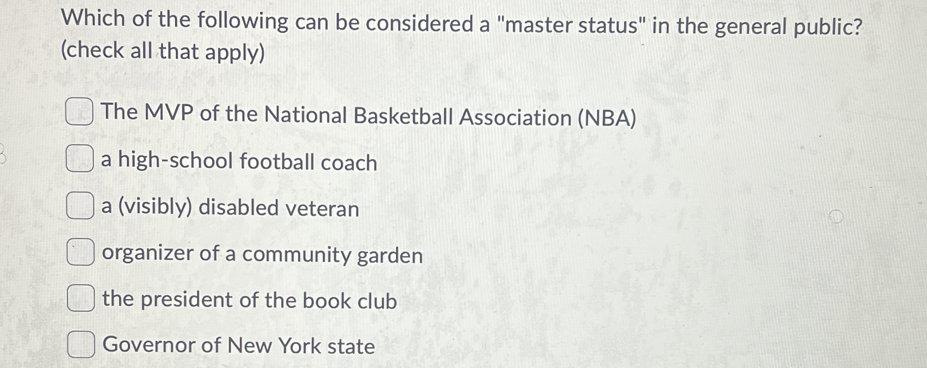 Solved Which of the following can be considered a "master | Chegg.com