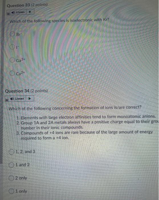 Solved Question 33 (2 points) Listen Which of the following | Chegg.com