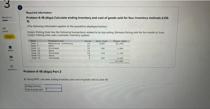 Solved Required information Problem 6-1B (Algo) Calculate | Chegg.com