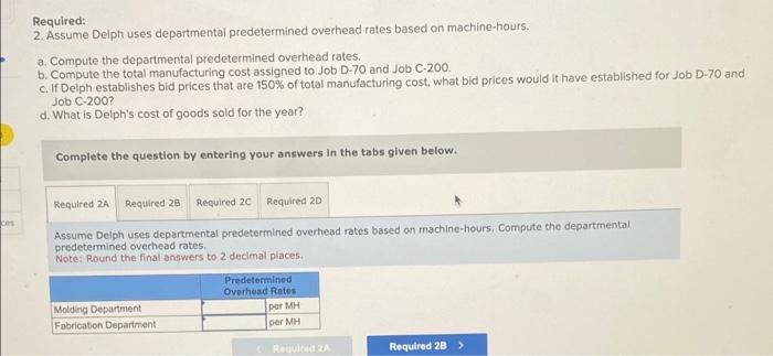 Solved Delph Company uses a job-order costing system with a | Chegg.com