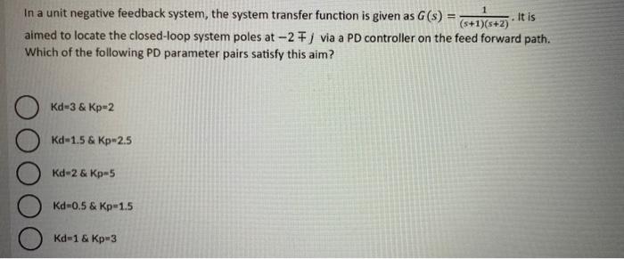 Solved In a unit negative feedback system, the system | Chegg.com