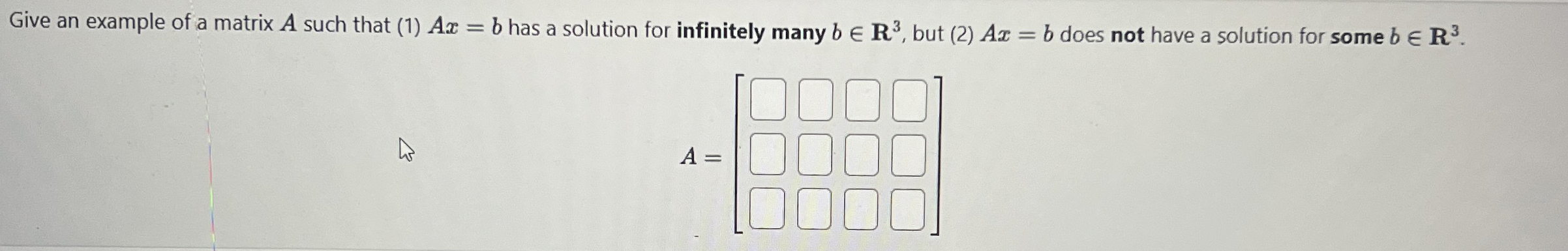 Solved Give an example of a matrix A such that (1) Ax=b ﻿has | Chegg.com