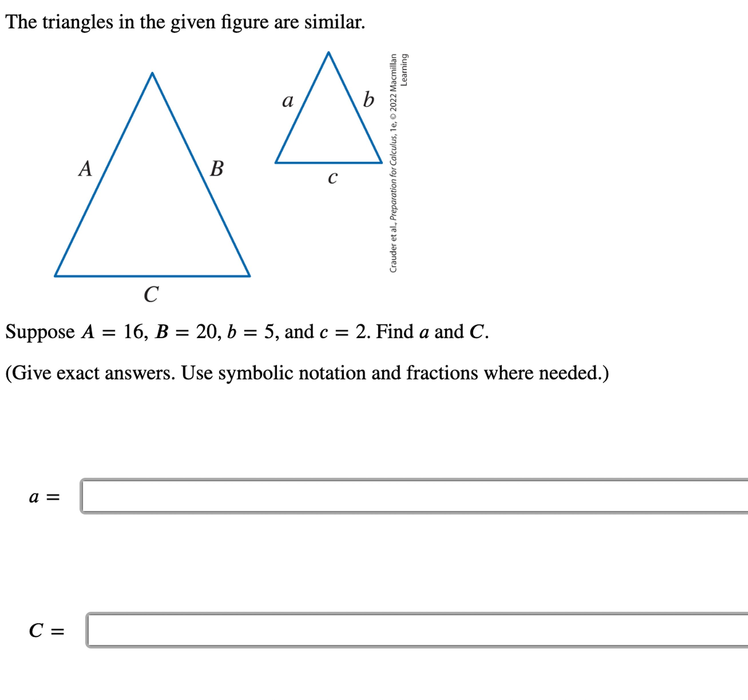 Solved The triangles in the given figure are similar.Suppose | Chegg.com