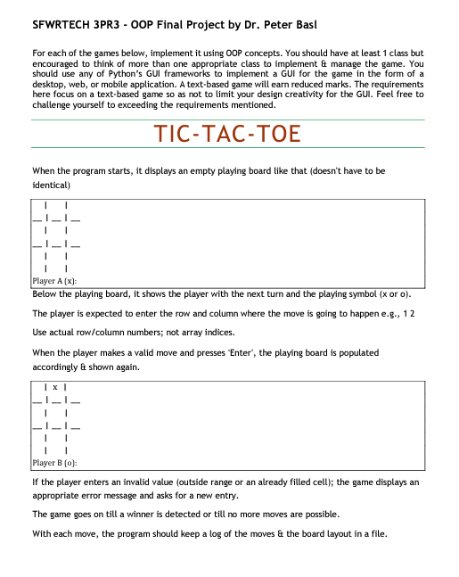 Solved For each of the games below, implement it using OOP | Chegg.com