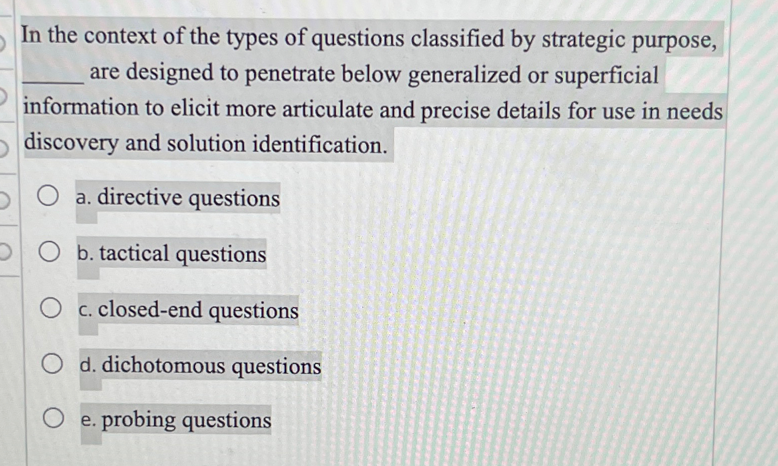 Solved In the context of the types of questions classified | Chegg.com