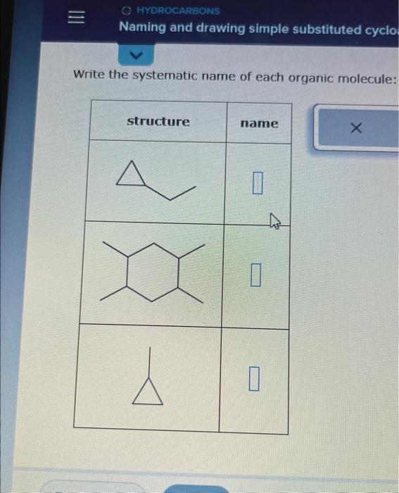Solved Write the systematic name of each organic molecule: | Chegg.com