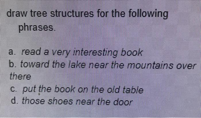 Solved draw tree structures for the following phrases. a. | Chegg.com
