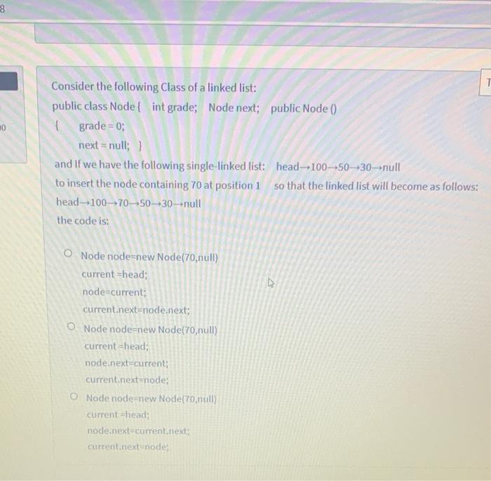 Solved 20 Consider the following Class of a linked list: | Chegg.com