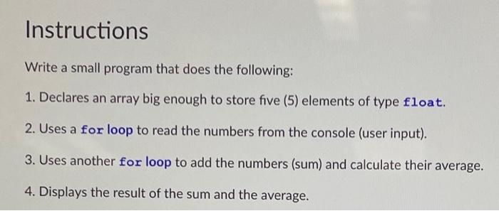 Solved Instructions Write a small program that does the | Chegg.com