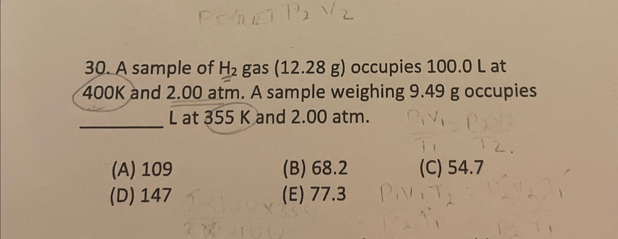 Solved A sample of H2 ﻿gas ( 12.28g ) ﻿occupies 100.0L ﻿at | Chegg.com