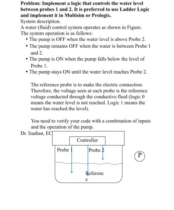 Solved Problem: Implement a logic that controls the water | Chegg.com