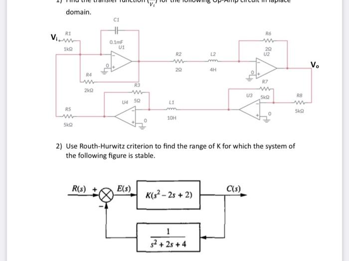 Solved domain. 2) Use Routh-Hurwitz criterion to find the | Chegg.com
