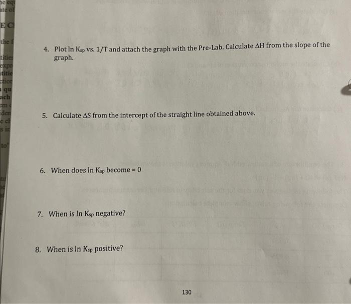 Solved 4. Plot In Ksp vs. 1/T and attach the graph with the | Chegg.com