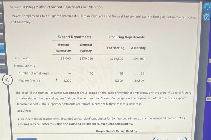 Solved Sequential (Step) Method of Support Department Cost | Chegg.com