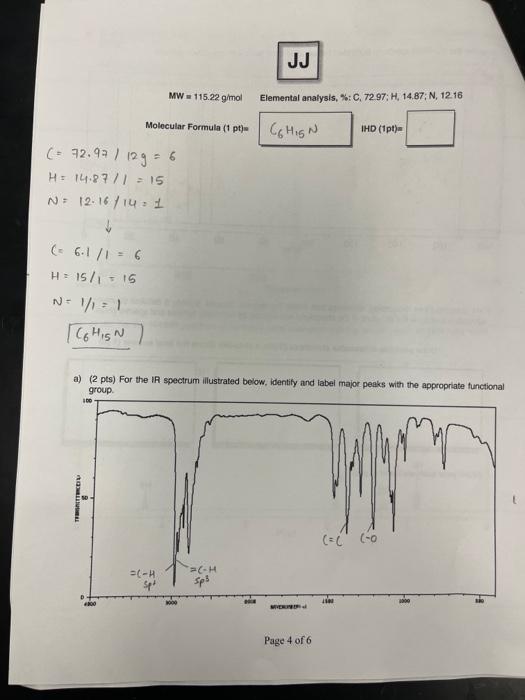Solved Molocular Formula (1 pt)= C6H15ND(Hpt)=C=72.97/12 | Chegg.com Solved Molocular Formula (1 pt)= C6H15ND(Hpt)=C=72.97/12 | Chegg.com