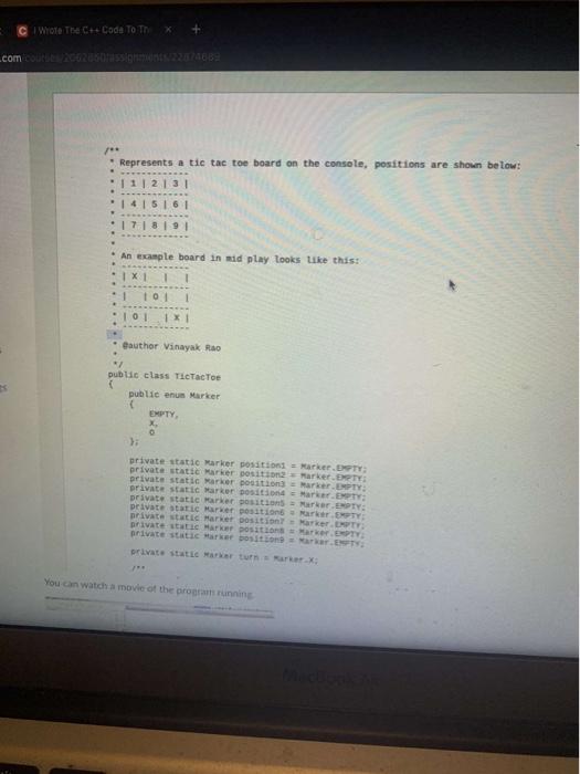 Solved You will be creating a TicTacToe game, I have | Chegg.com
