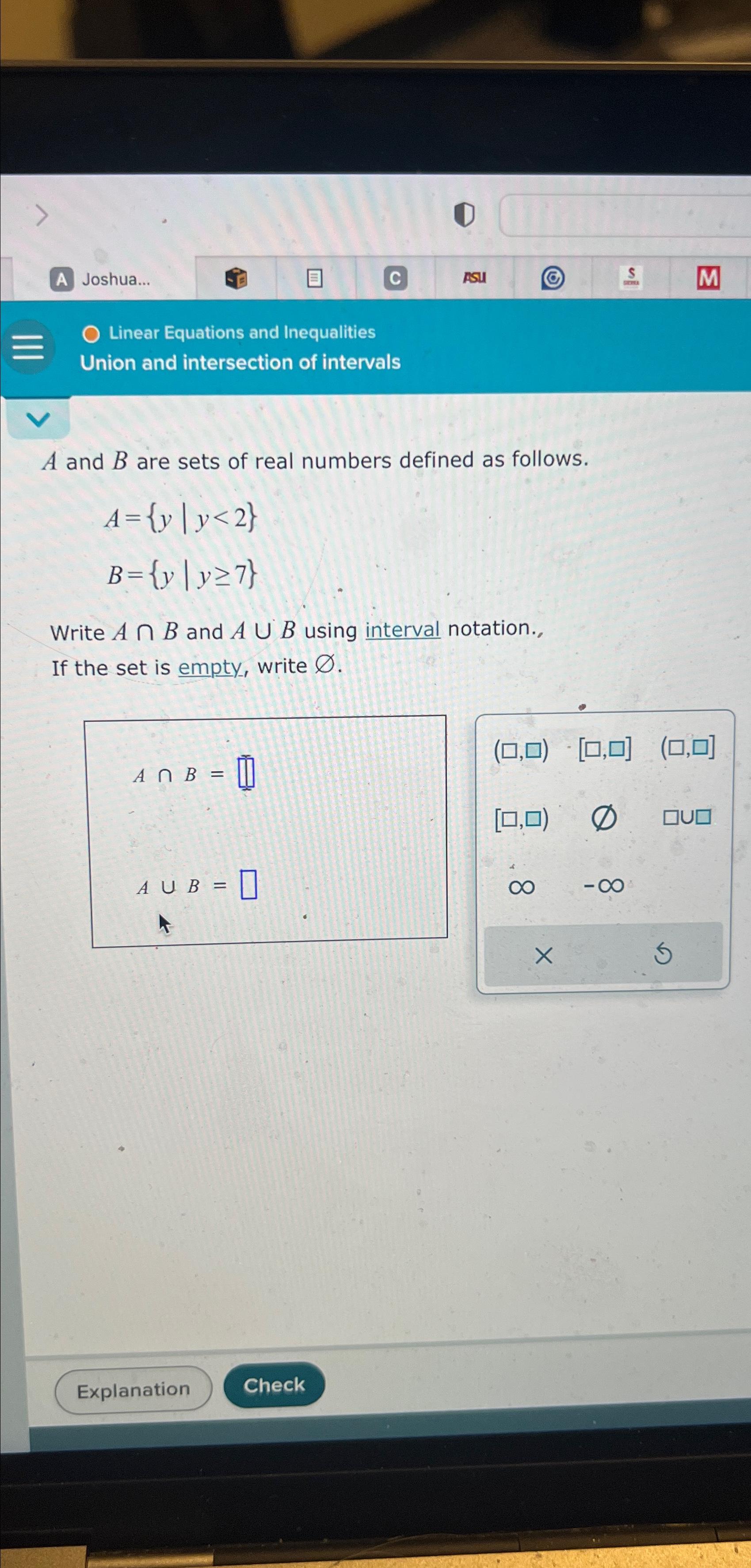 Solved A Joshua...Linear Equations and InequalitiesUnion and | Chegg.com