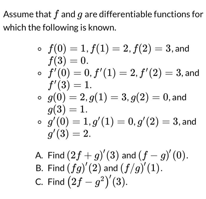Solved Assume that f and g are differentiable functions for | Chegg.com