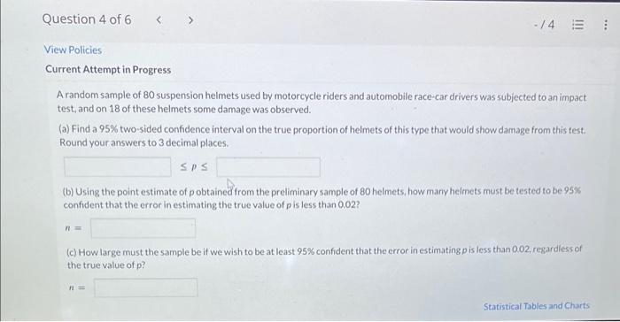 Solved A random sample of 80 suspension helmets used by | Chegg.com
