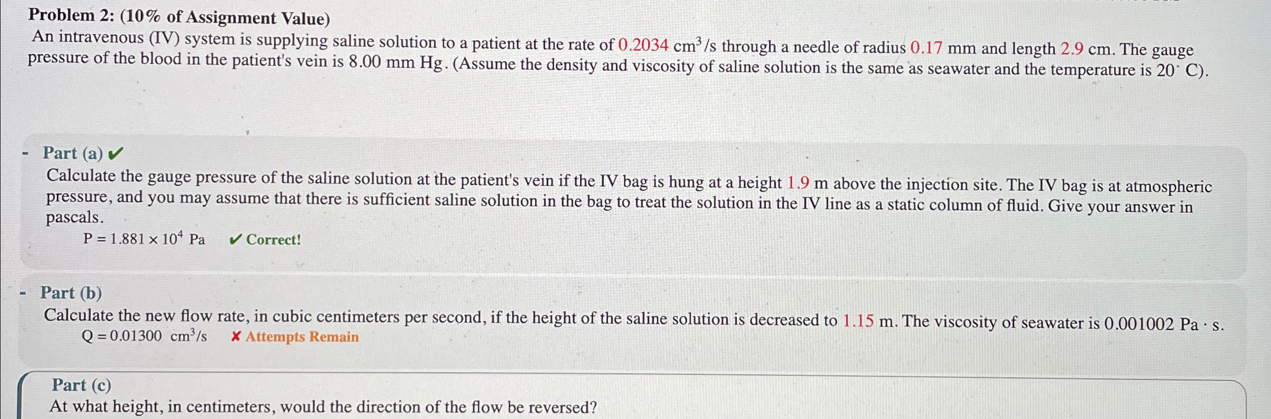 Solved by an EXPERT Problem 2: ( 10% ﻿of Assignment Value)An intravenous | Chegg.com