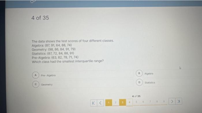 Solved The data shows the test scores of four different | Chegg.com