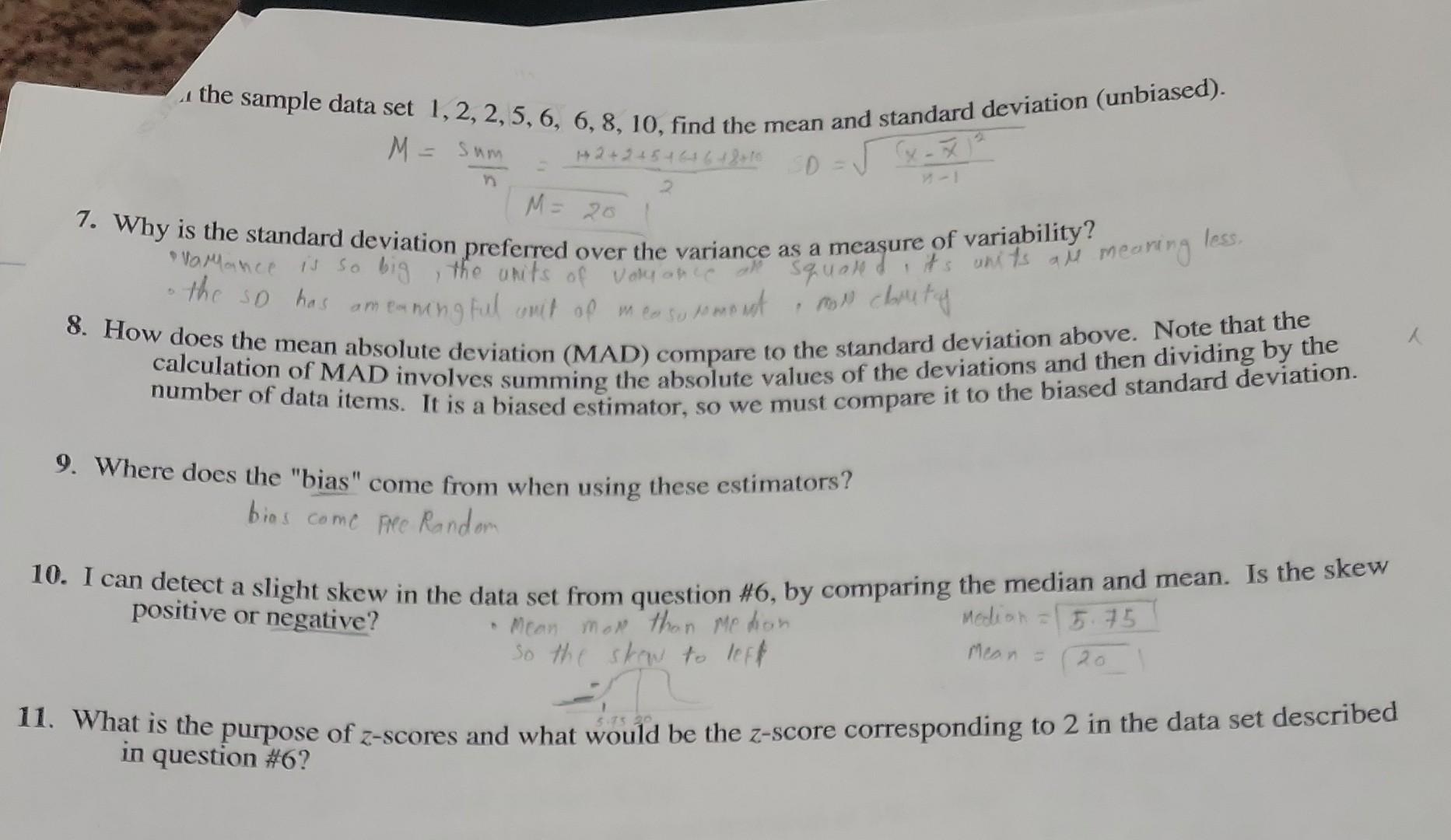 I the sample data set 1,2,2,5,6,6,8,10, find the mean | Chegg.com