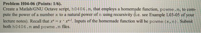 Solved Problem H04-06 (Points: 1/6). Create a Matlab/GNU | Chegg.com