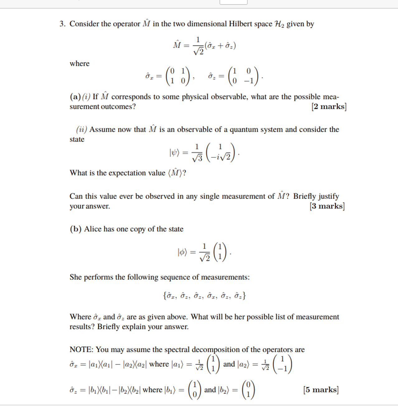 Solved Consider the operator hat(M) ﻿in the two dimensional | Chegg.com